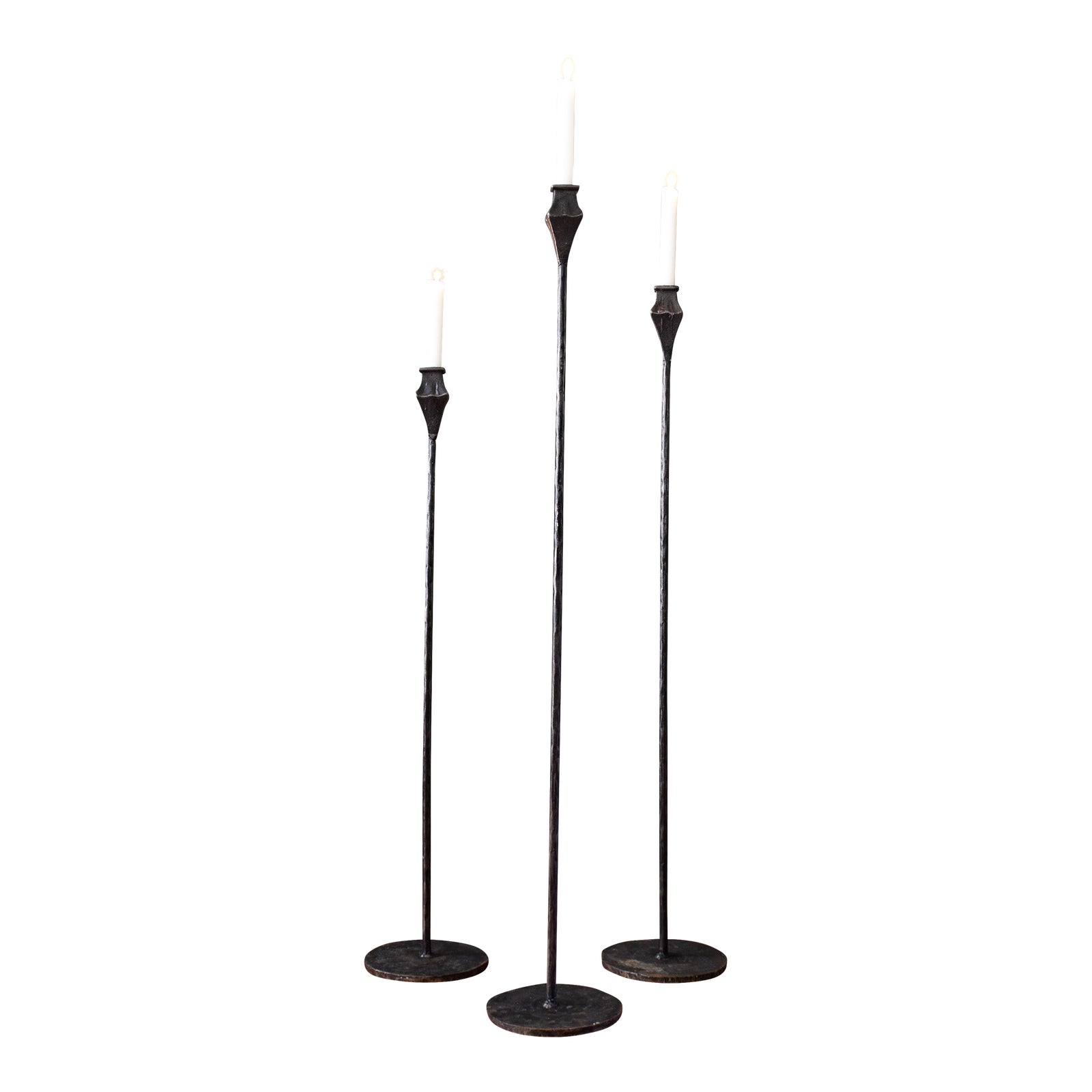 Tall Rustic Iron Floor Candle Stands | Set of Three | Chairish