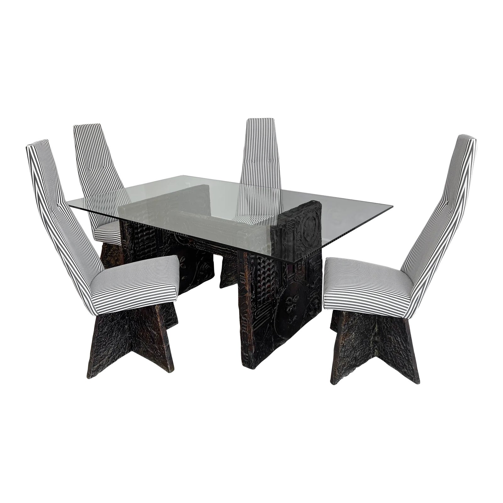 Adrian Pearsall Vintage 1960s Bronzed Brutalist Dining Set With Striped ...