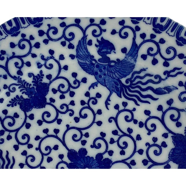 1950’s Japan Blue & White “Phoenix” Design Dinner Plate | Chairish