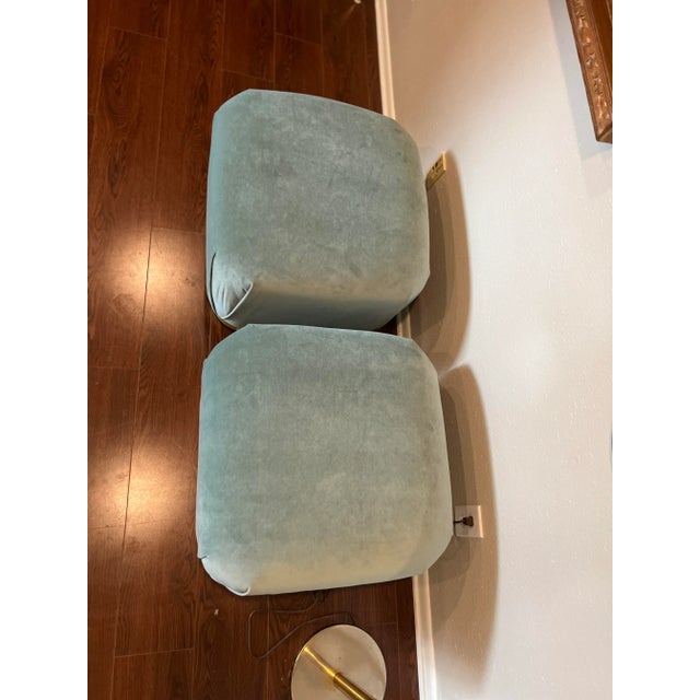 1980s Iconic Marge Carson Style Poufs Recently Recovered in a Pool Blue ...