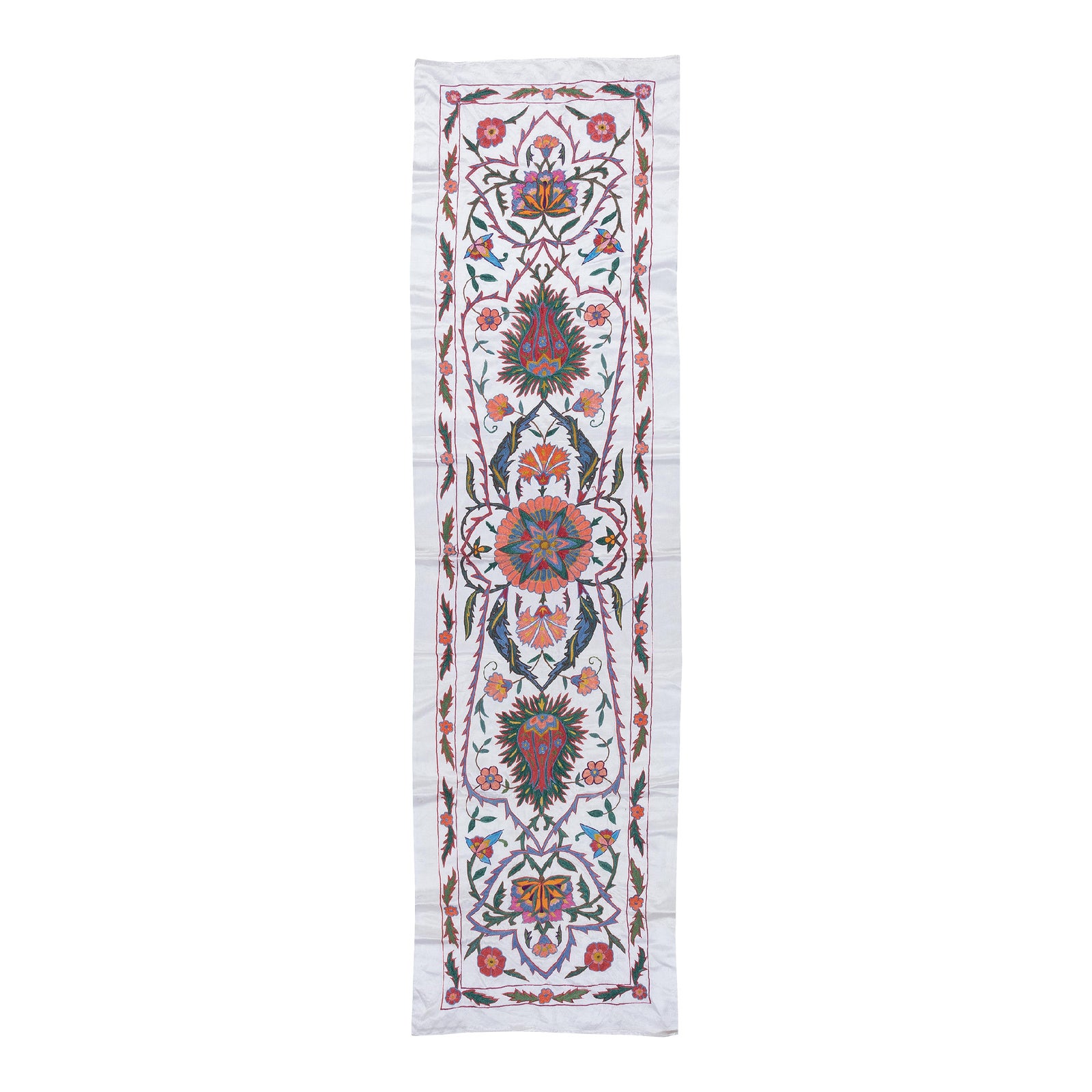 Hand Embroidered Silk Table Runner | Chairish