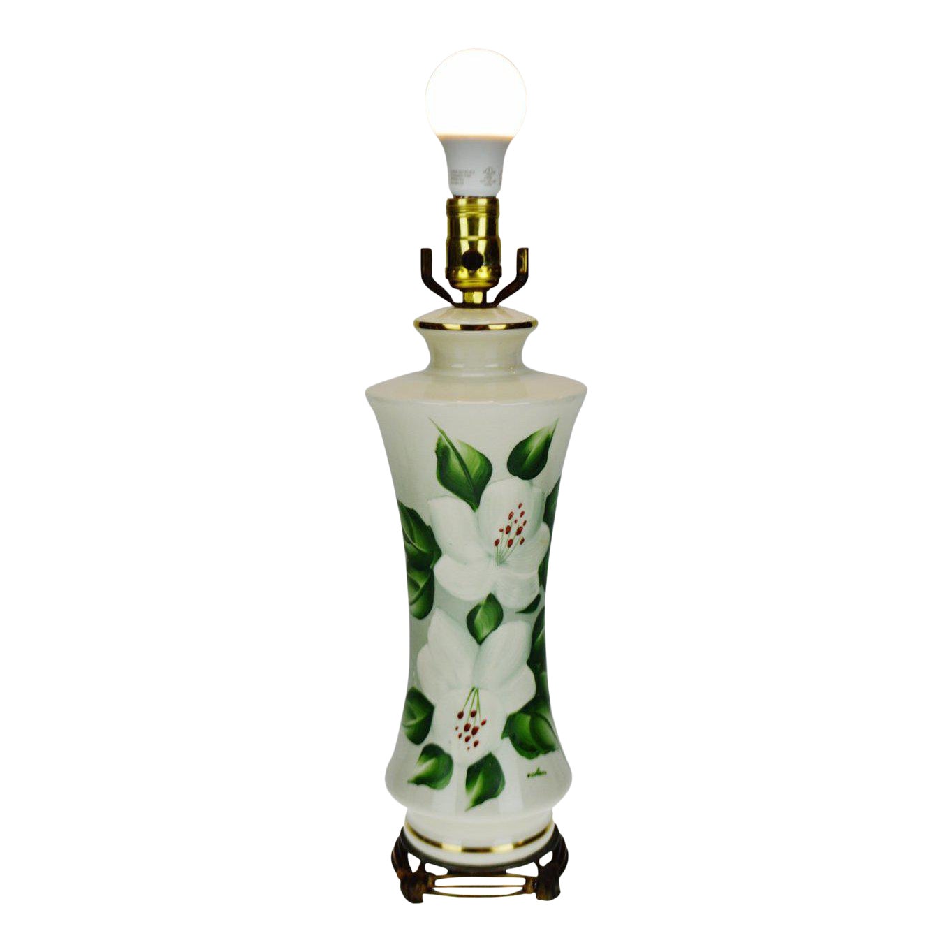 Vintage Hand Painted Floral Porcelain Table Lamp - Signed | Chairish