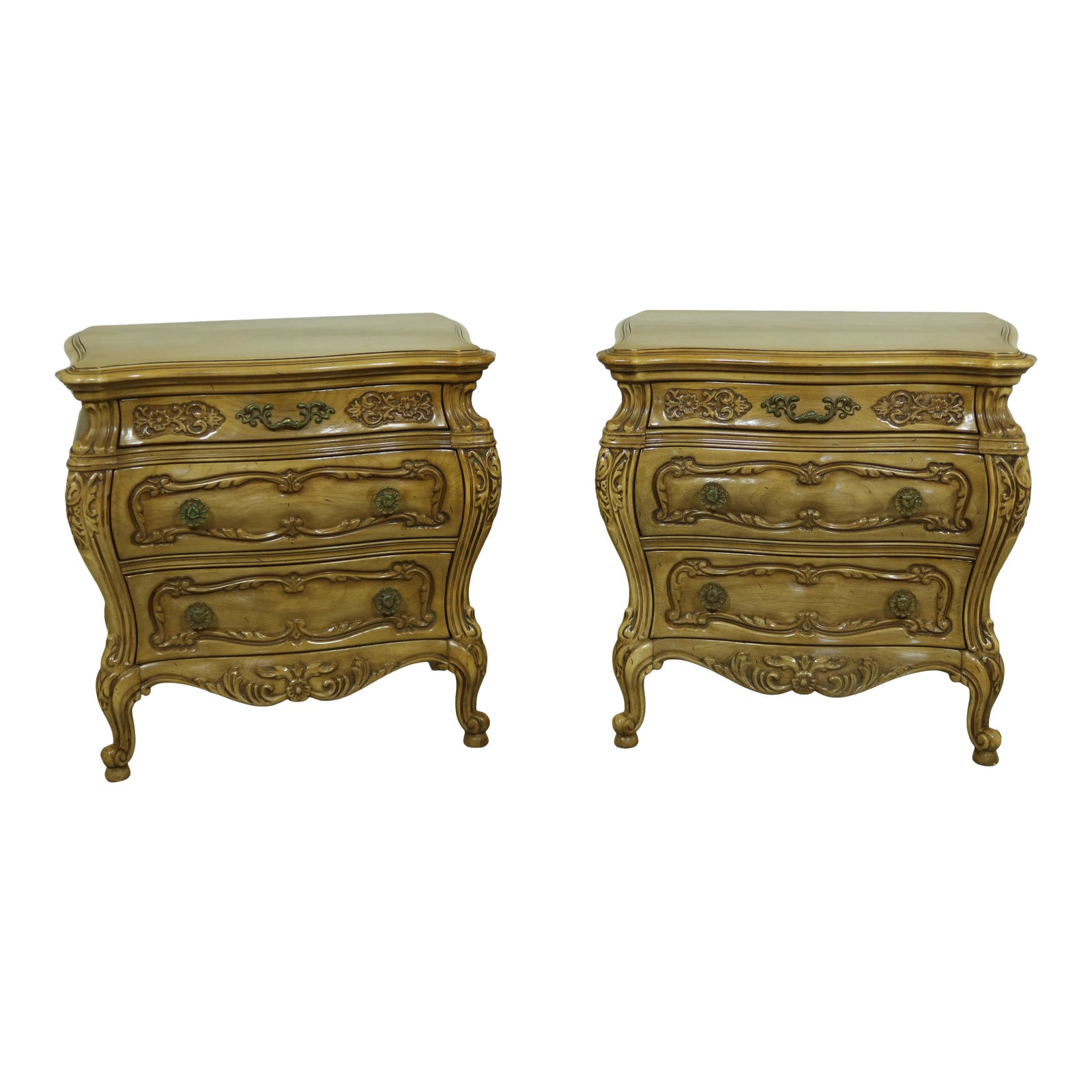 Carved French Baroque Style Nightstand Commodes - a Pair | Chairish