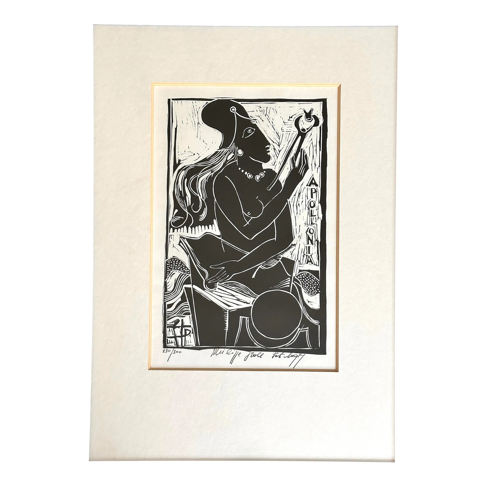 Vintage Expressionist German Woodcut of Apollonia in Memphis Style ...