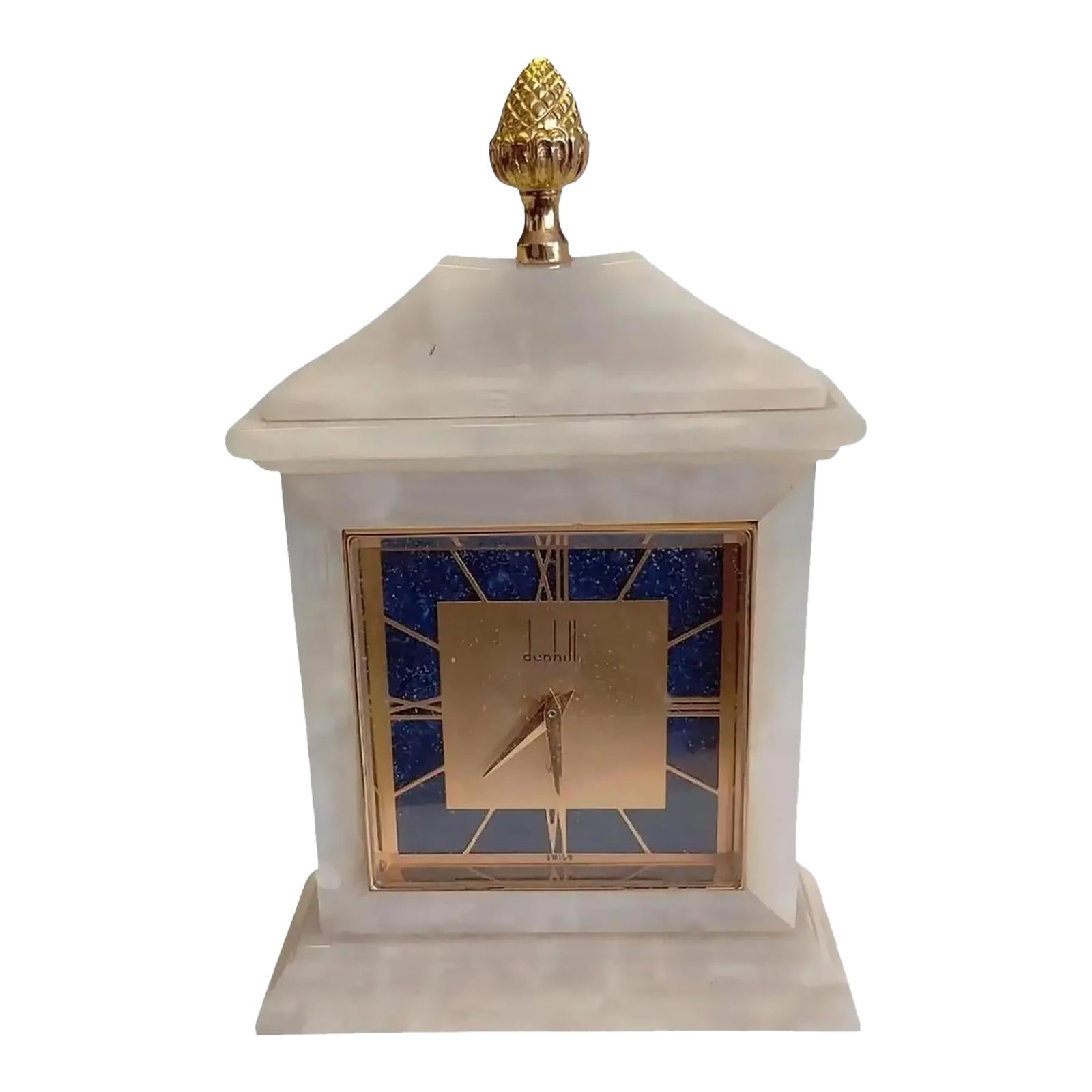 1930s Dunhill Art Deco Marble and Lapis Lazuli Mantel Clock | Chairish