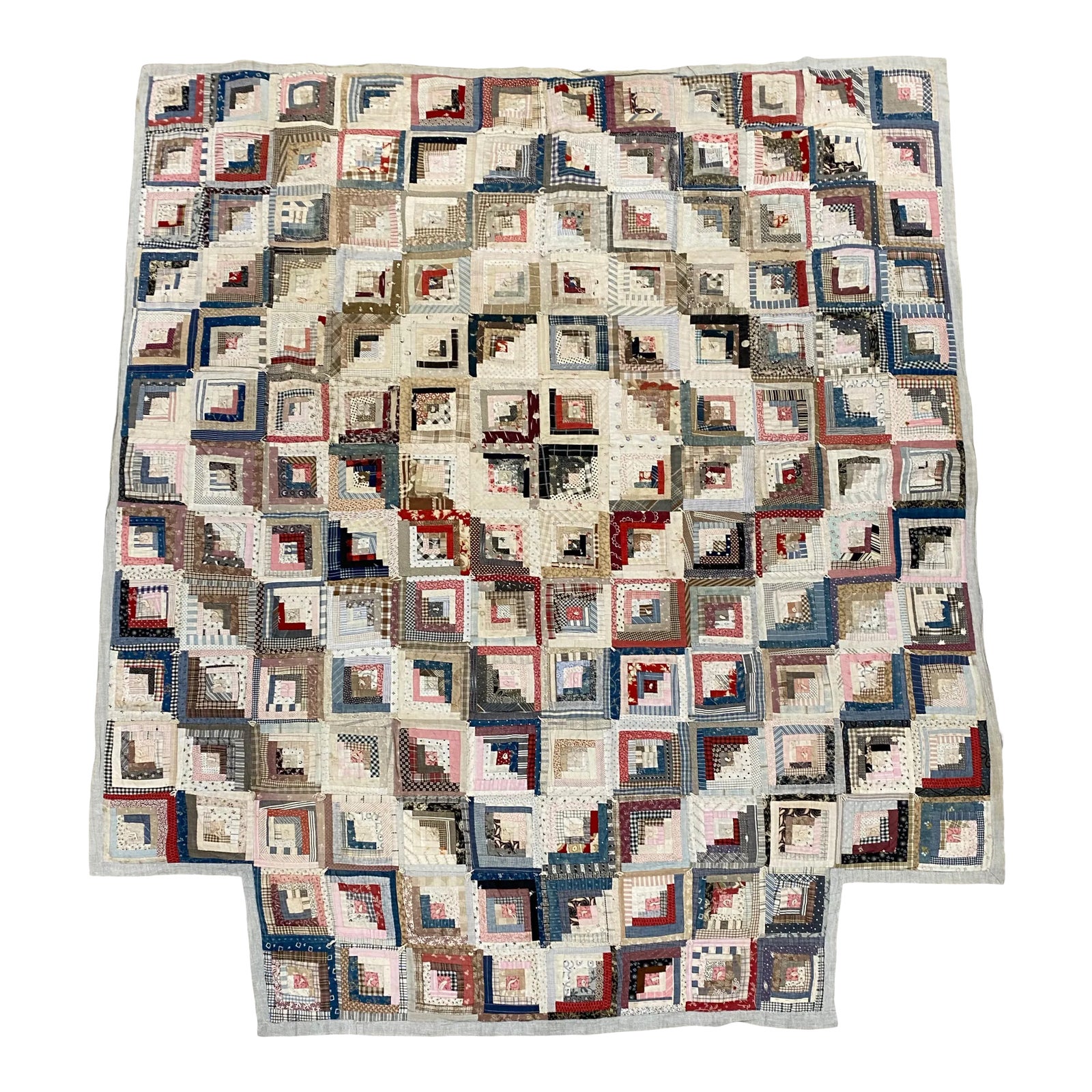 19th Century American Log Cabin Counterpane Quilt | Chairish