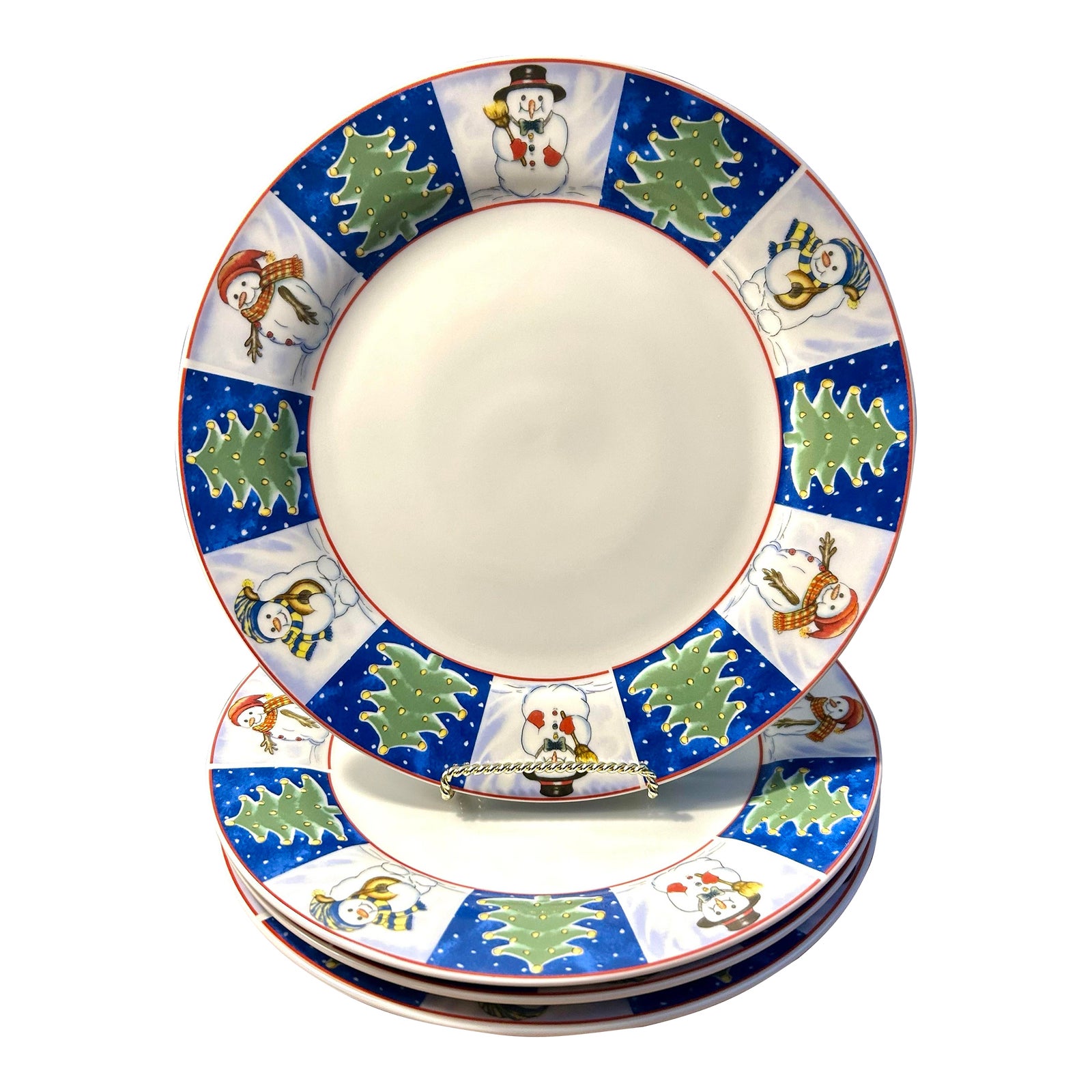 Vintage Snowmen Christmas Tree Plates - Set of 4 | Chairish