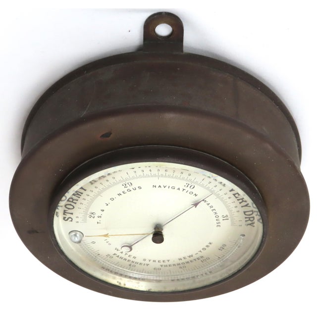 Antique Brass Ships Barometer & Thermometer by Negus of New York | Chairish