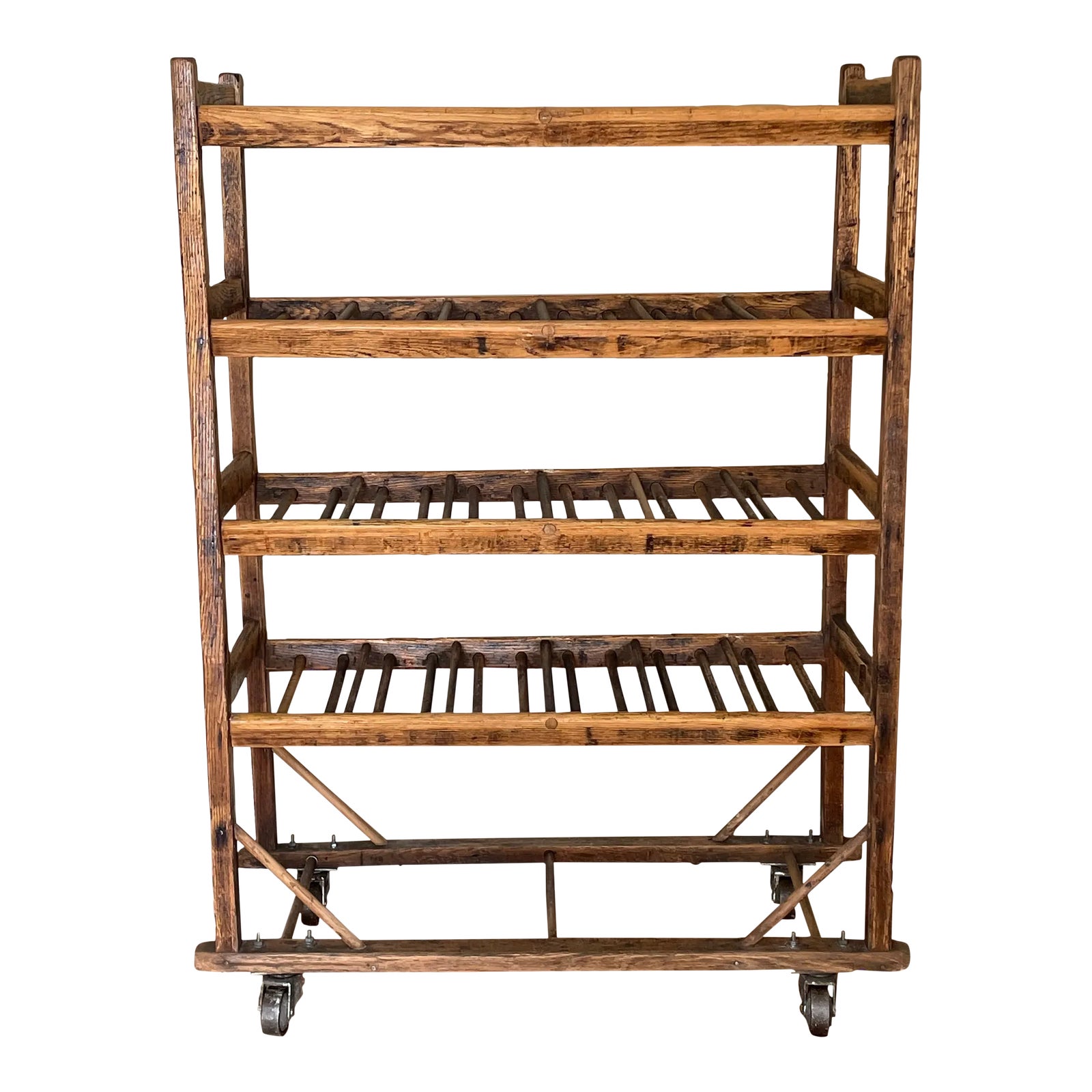 Mid 20th Century Vintage Oak Rolling Bakers Rack | Chairish