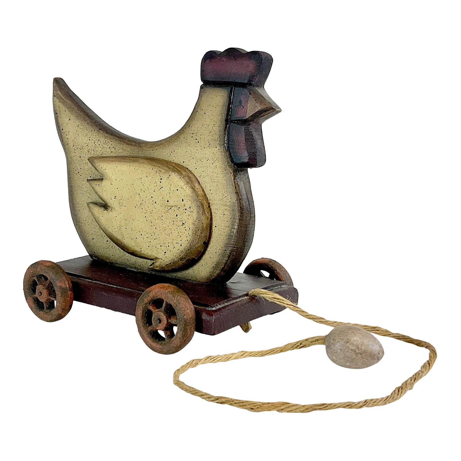 1980s Wooden Farmhouse Rustic Pull Toy Chicken, Decorative Object ...