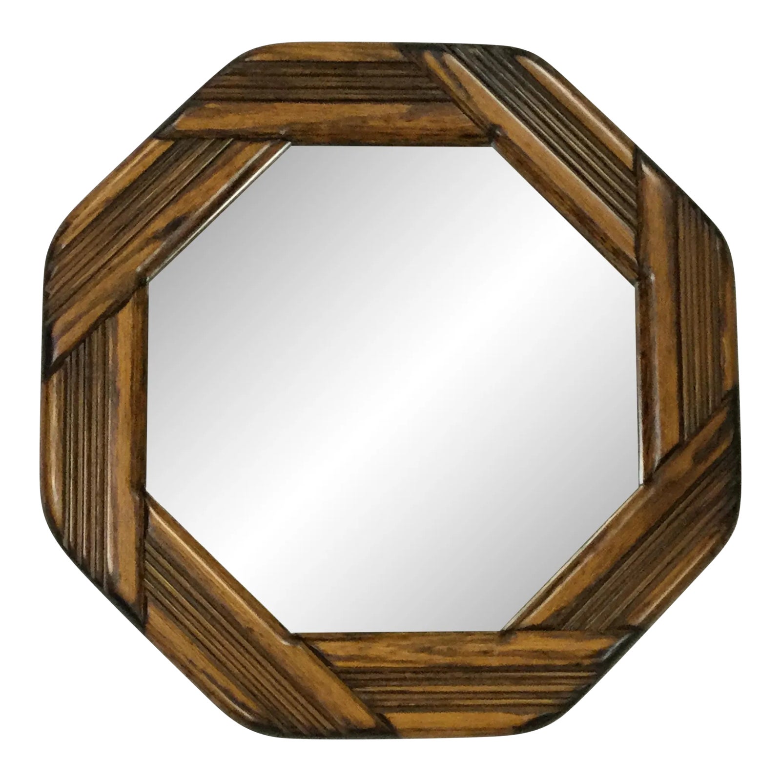 Mid-Century Arts & Crafts Boho Chic Walnut Octagonal Wall Mirror | Chairish