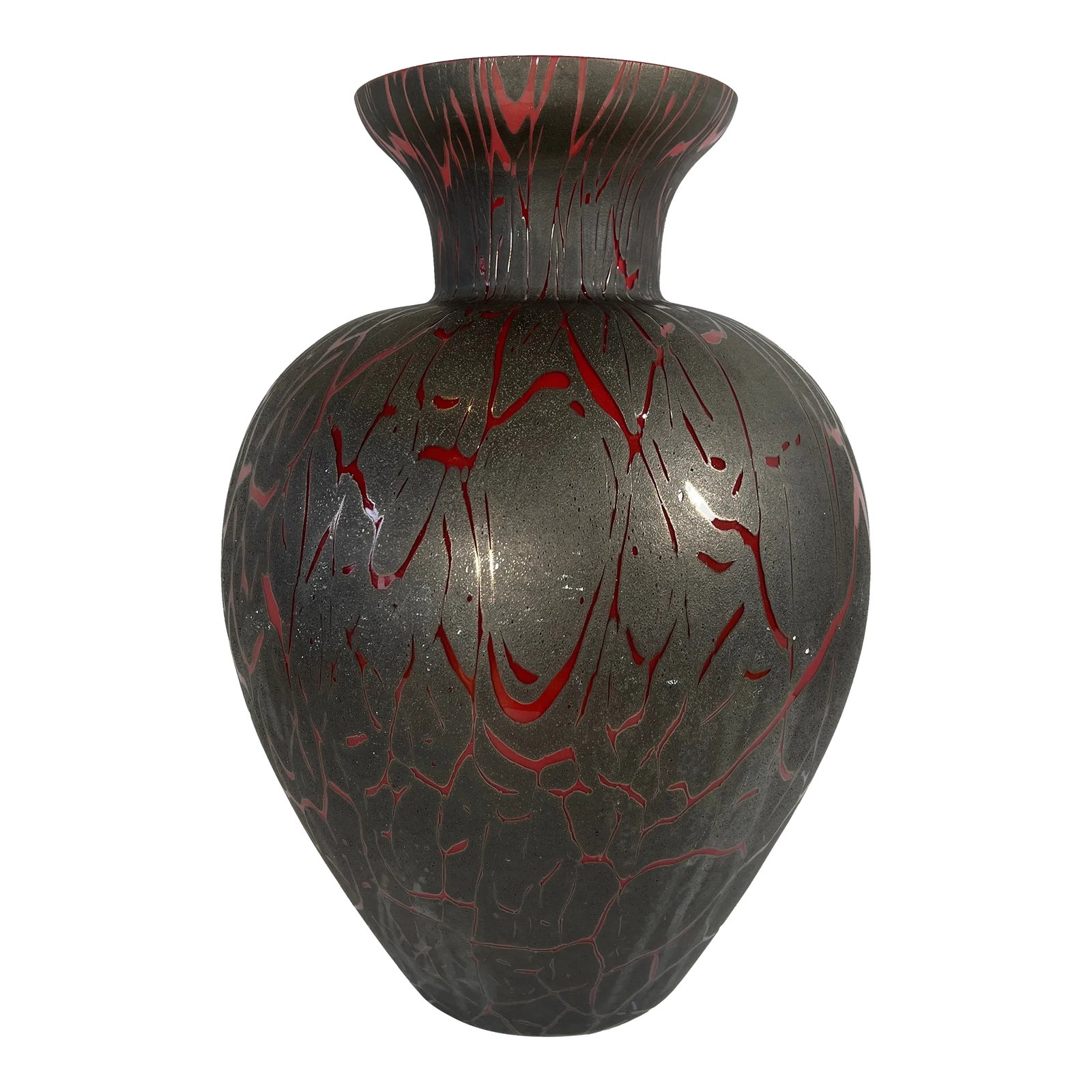 Dolbi Cashier Red and Charcoal Art Glass Vase | Chairish