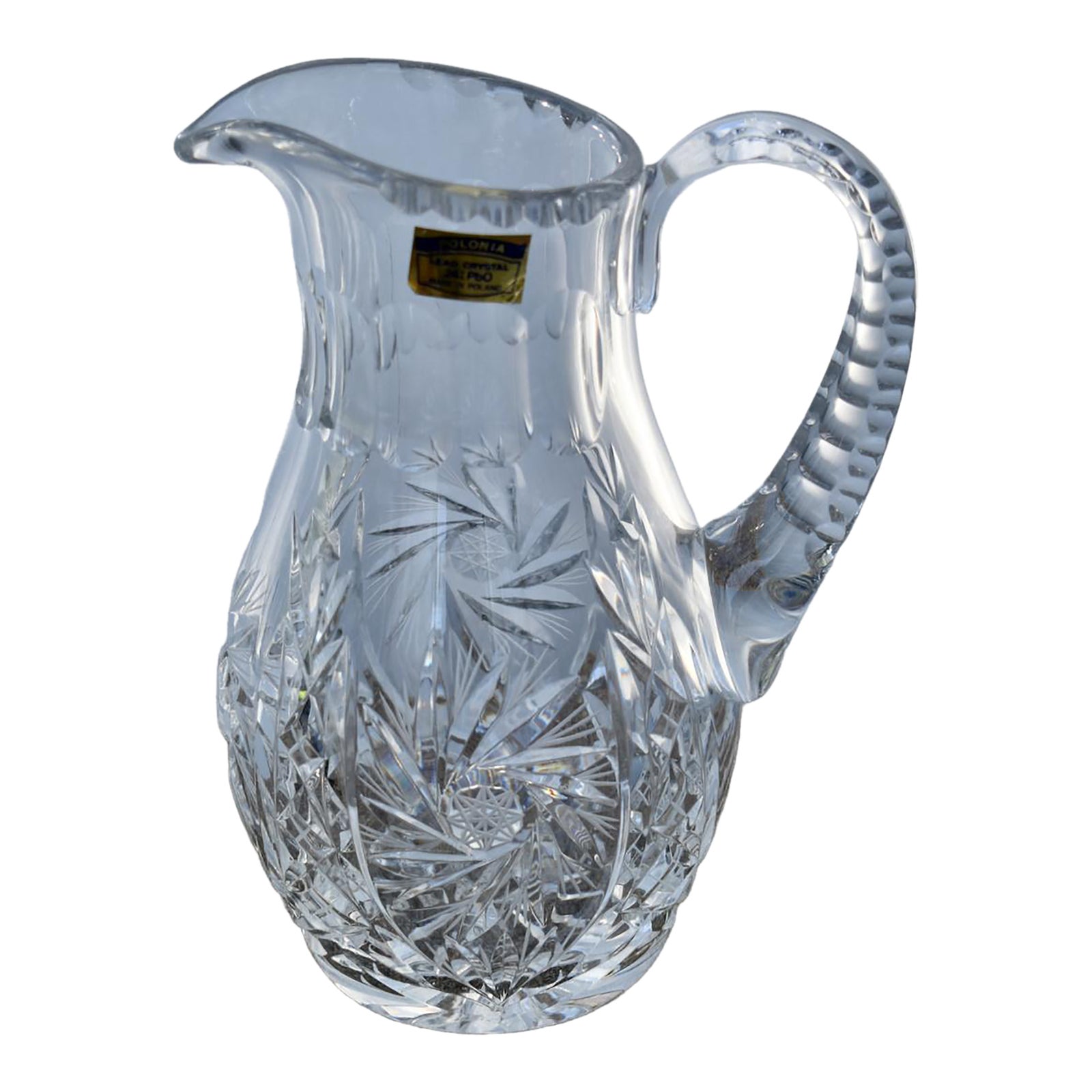 Vintage Polonia Heavy Cut Crystal Pitcher W/Handle | Chairish