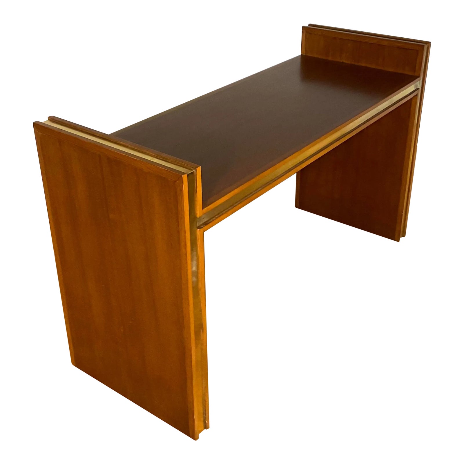 Mid Century Modern Solid Board Console Table With Brass Accents | Chairish