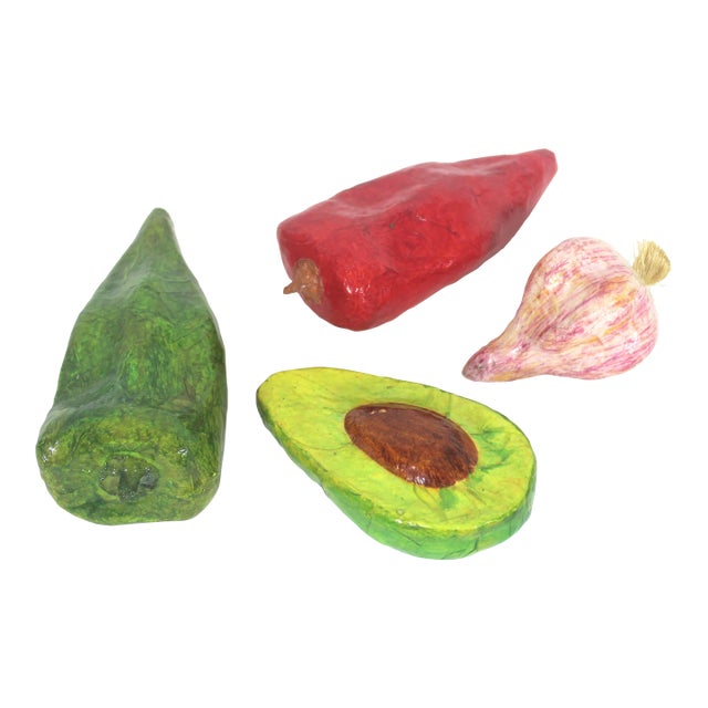 Set of 4 Vintage Paper Mache Vegetables for Kitchen Decor | Chairish
