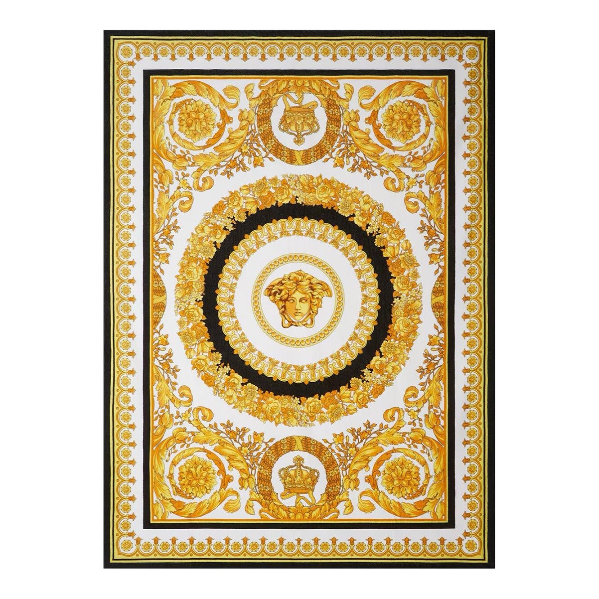 Versace White, Gold, Black Crete De Fleur Print Beach Towel, Bath Sheet ...