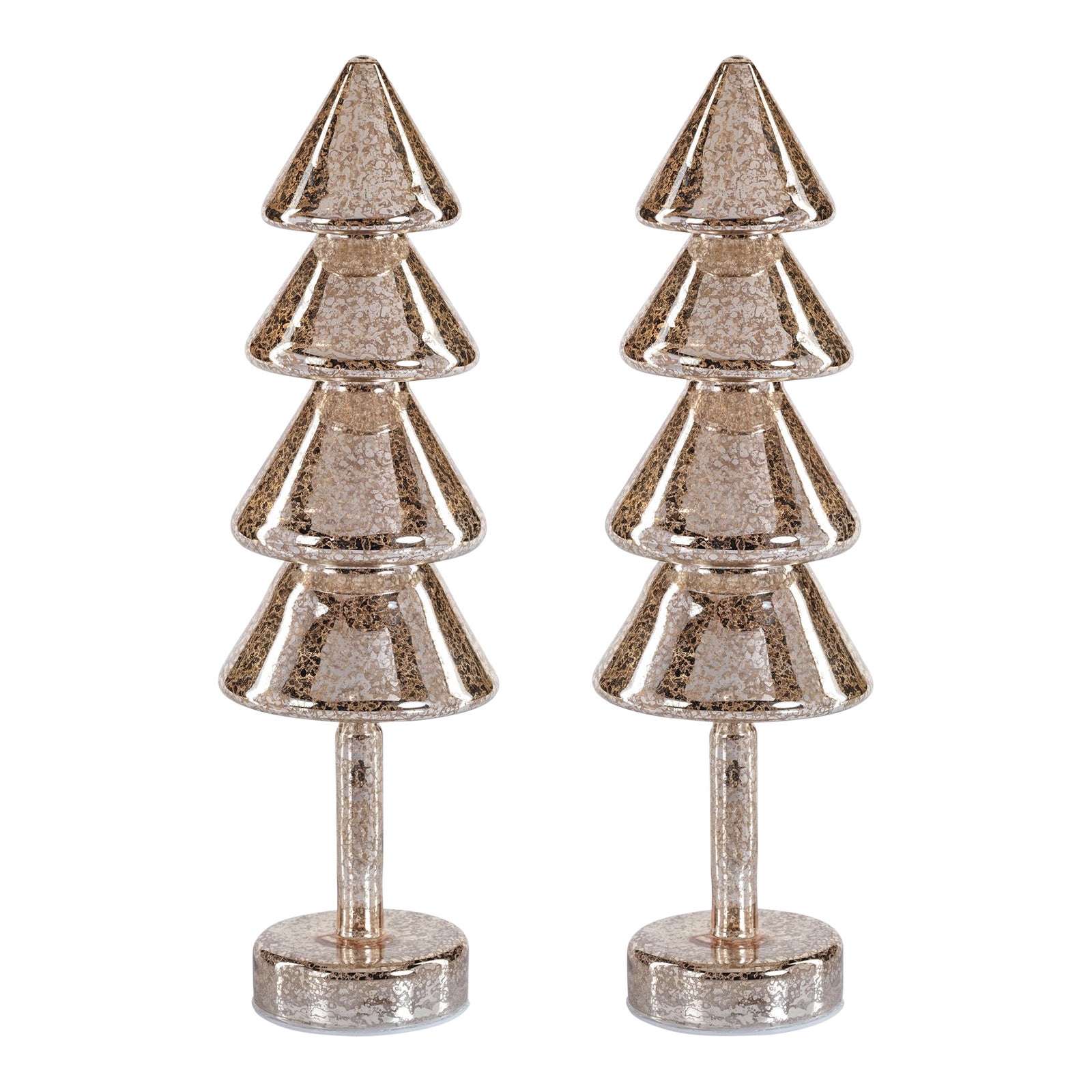 Crimbo 15.75" Gold Sparkle Layered Cone LED Trees, Set of 2 | Chairish
