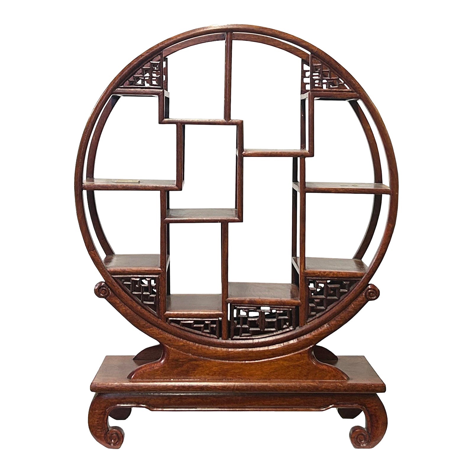 Chinese Wood Light Brown Table Top Round Small Curio Display Stand ...
