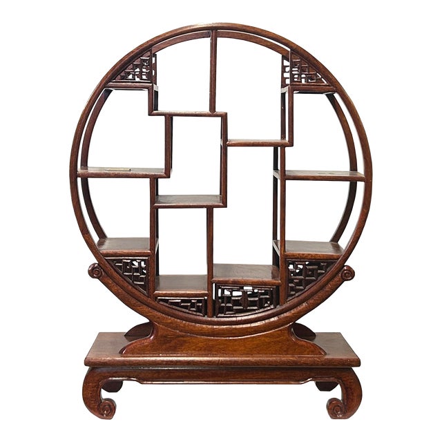 Chinese Wood Light Brown Table Top Round Small Curio Display Stand ...