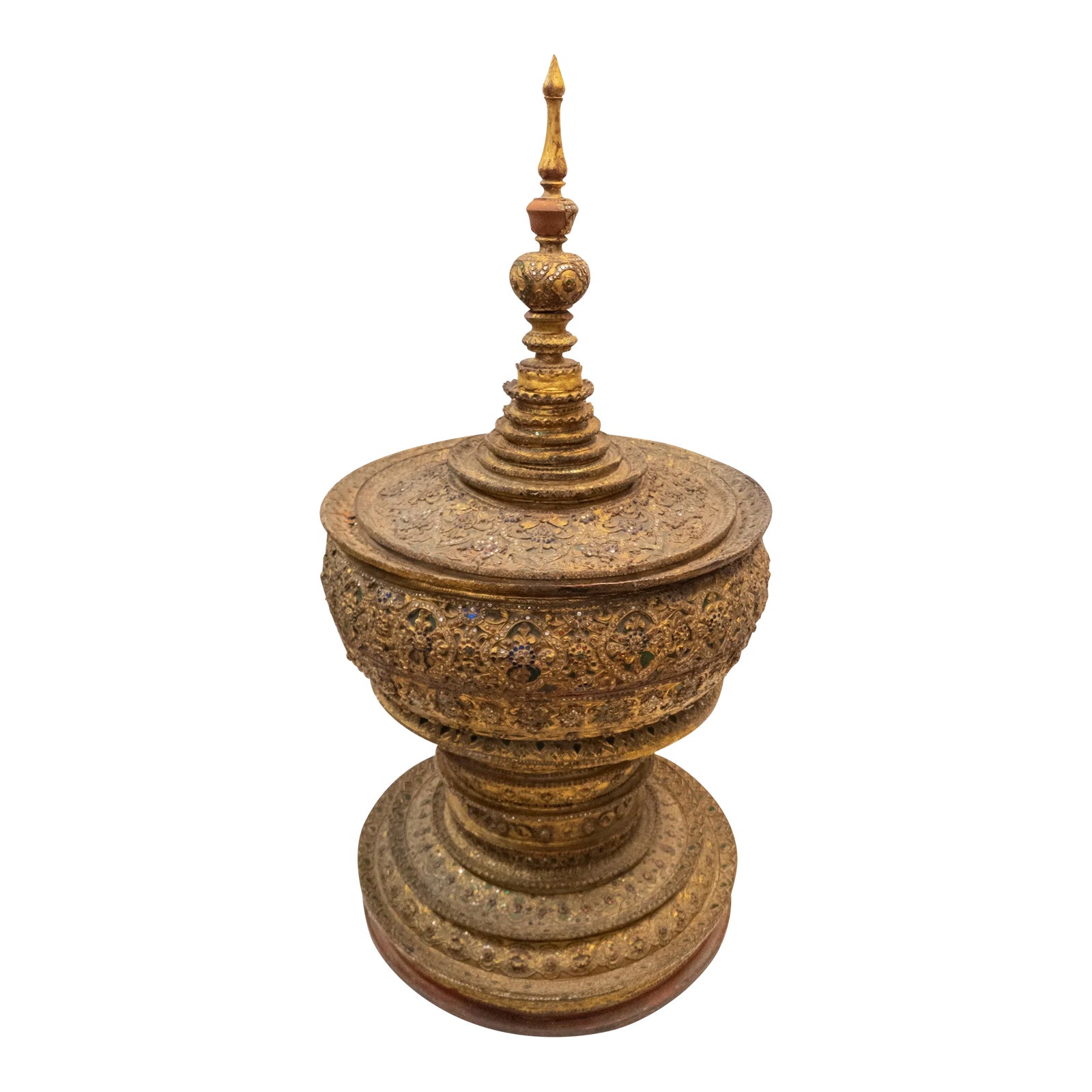 Large Asian Modern Gilt & Rhinestone Lacquer Stupa | Chairish