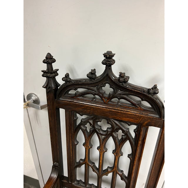 Antique Gothic Cathedral Chair With Velvet Seat Cushion | Chairish