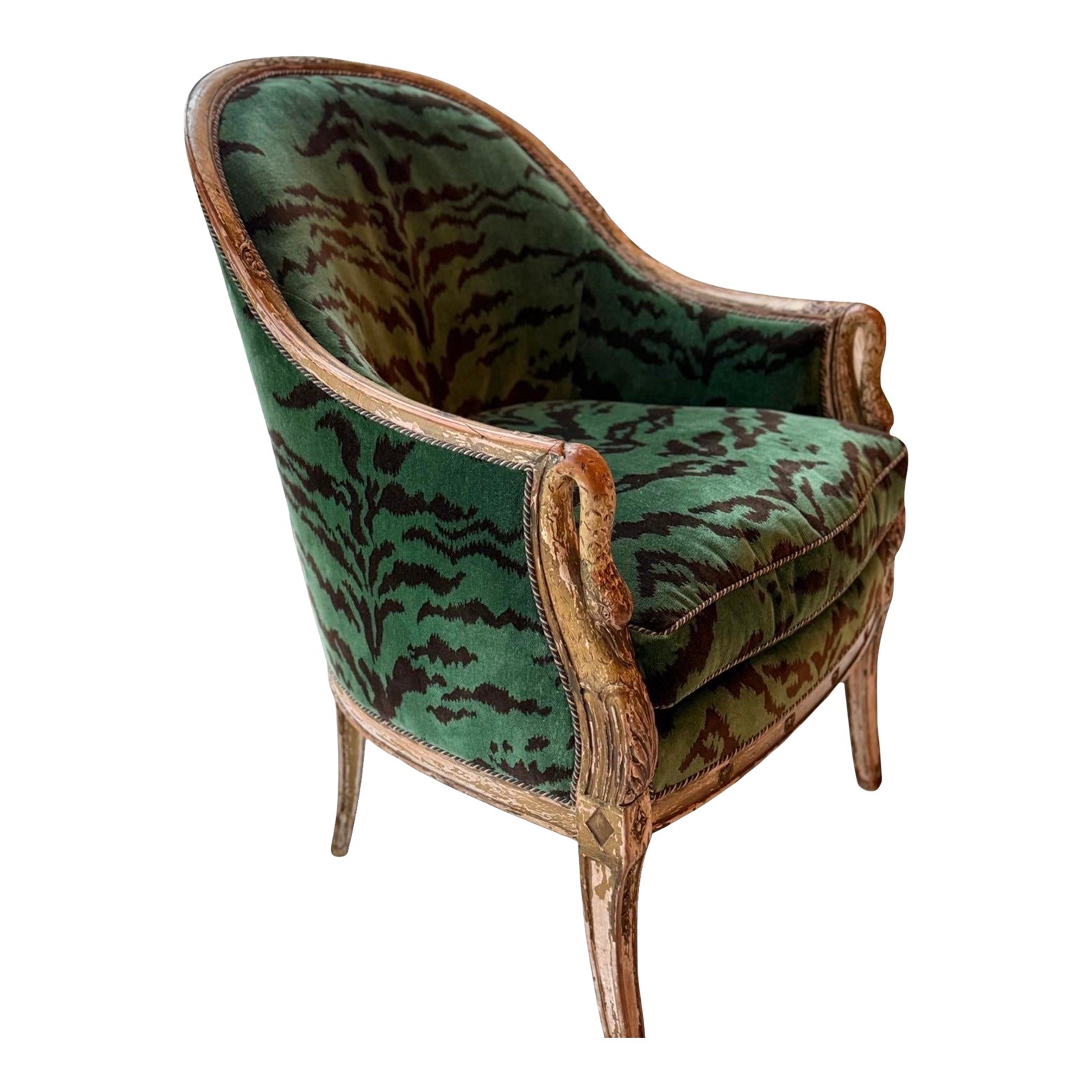 18th Century French Upholstered Arm Chair With Hand Carved Wood Swans ...