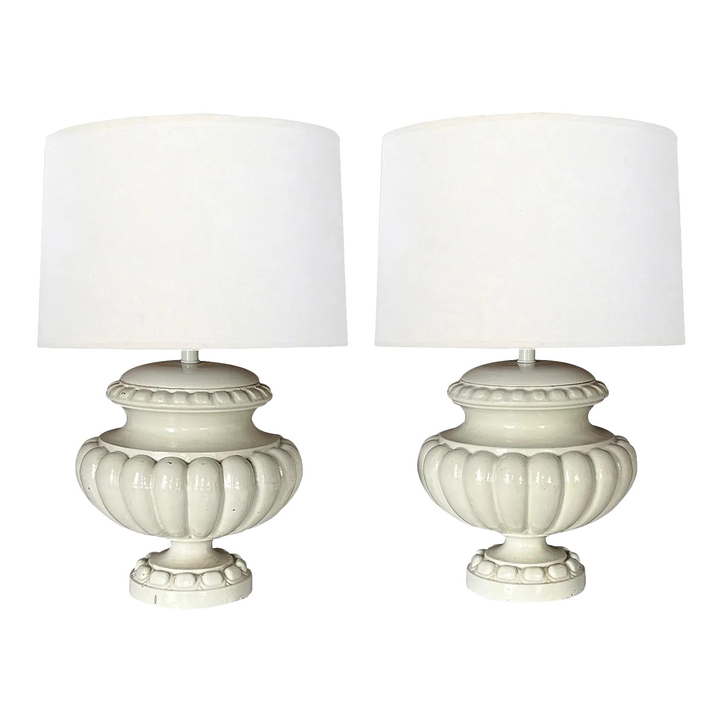 1930s Pair of Spanish Manises Pottery White-Glazed Lobed Urns Now as ...