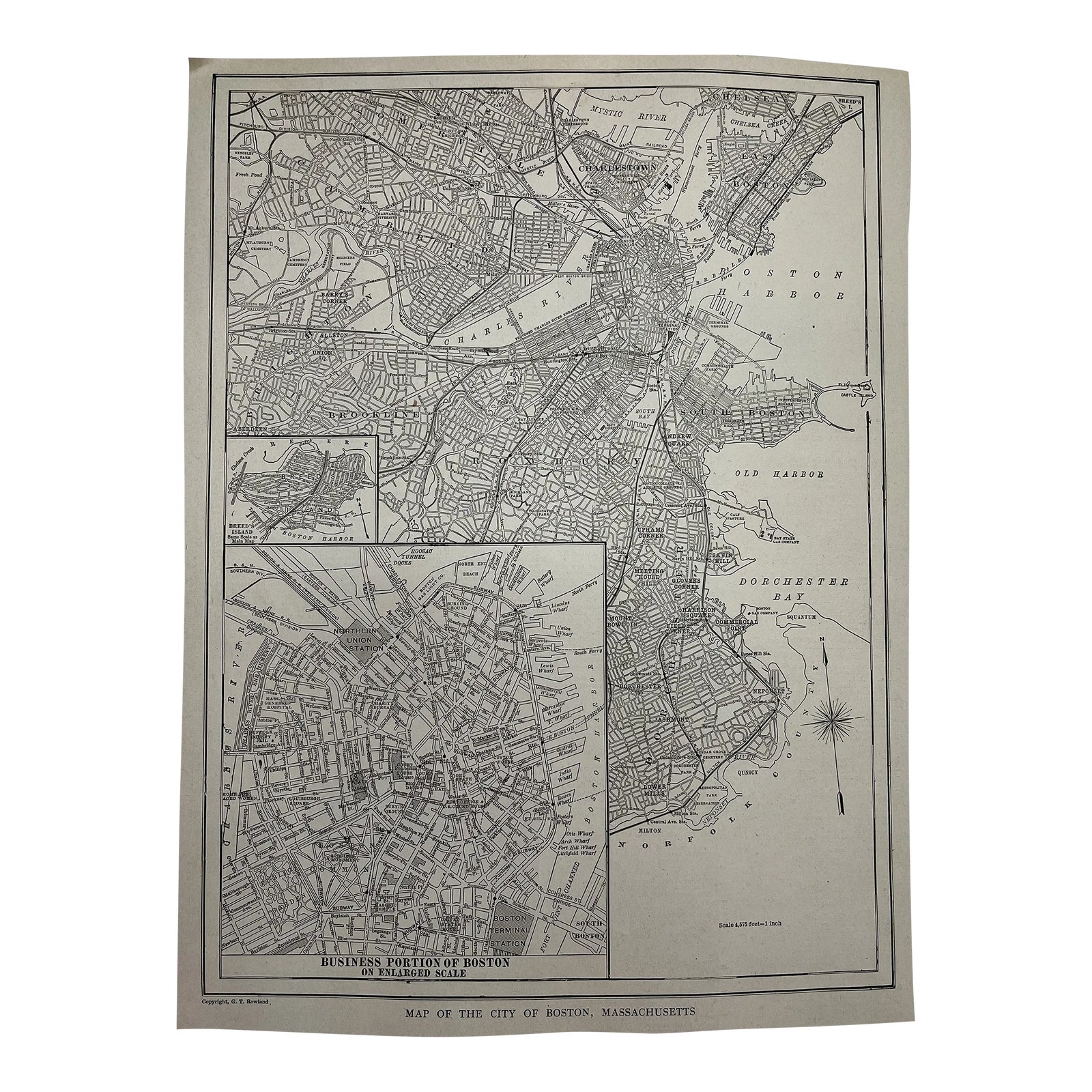 Antique 1920s Boston Massachusetts City Map | Chairish