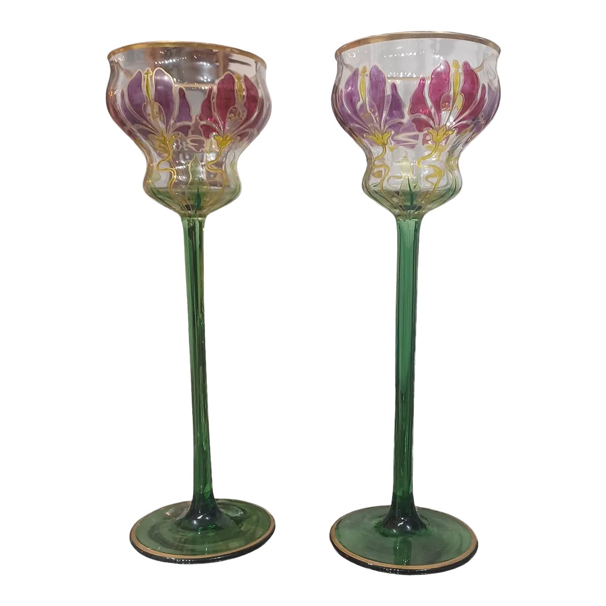 Vintage Pair of Meyrs Neffe Extra Tall Enameled Champagne Glasses ...