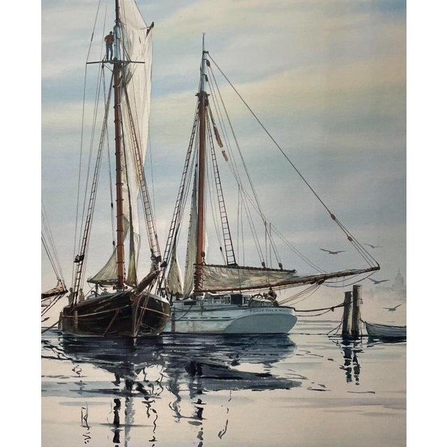 Vintage Original Jack Richard Wemp 'sailboats Boats in Mystic Harbor ...