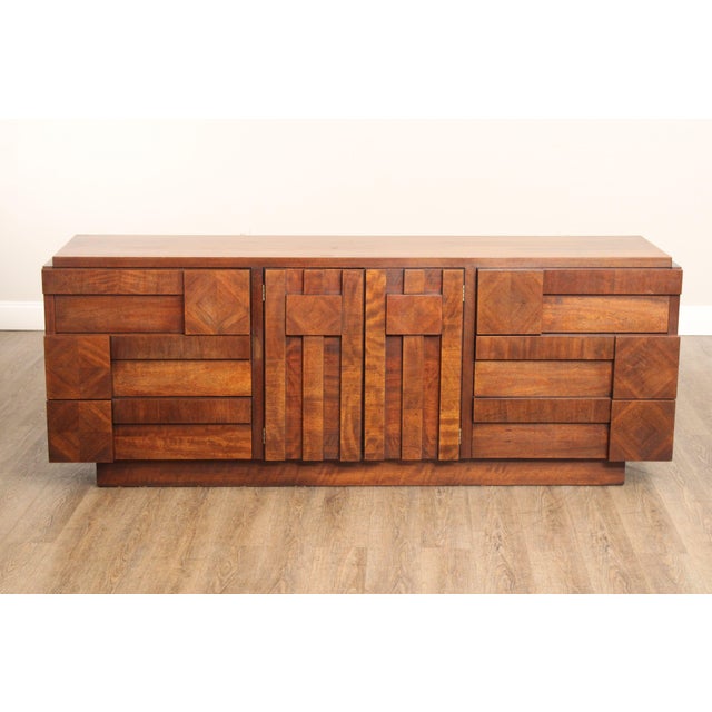 Lane 'Staccato' Brutalist Mid Century Modern Walnut Triple Chest | Chairish