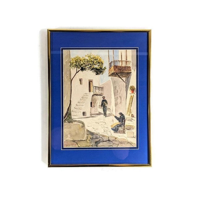 Reid Original Watercolor Painting of a Village | Chairish