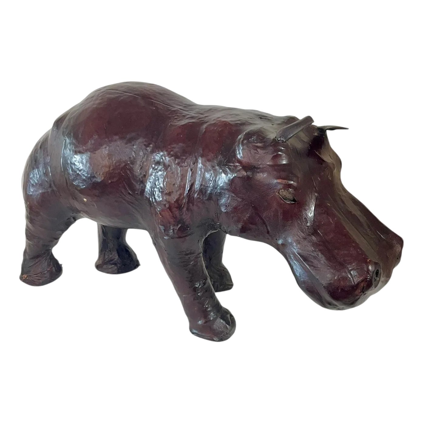 Vintage Mid Century Leather Wrapped Hippo Hippopotamus | Chairish
