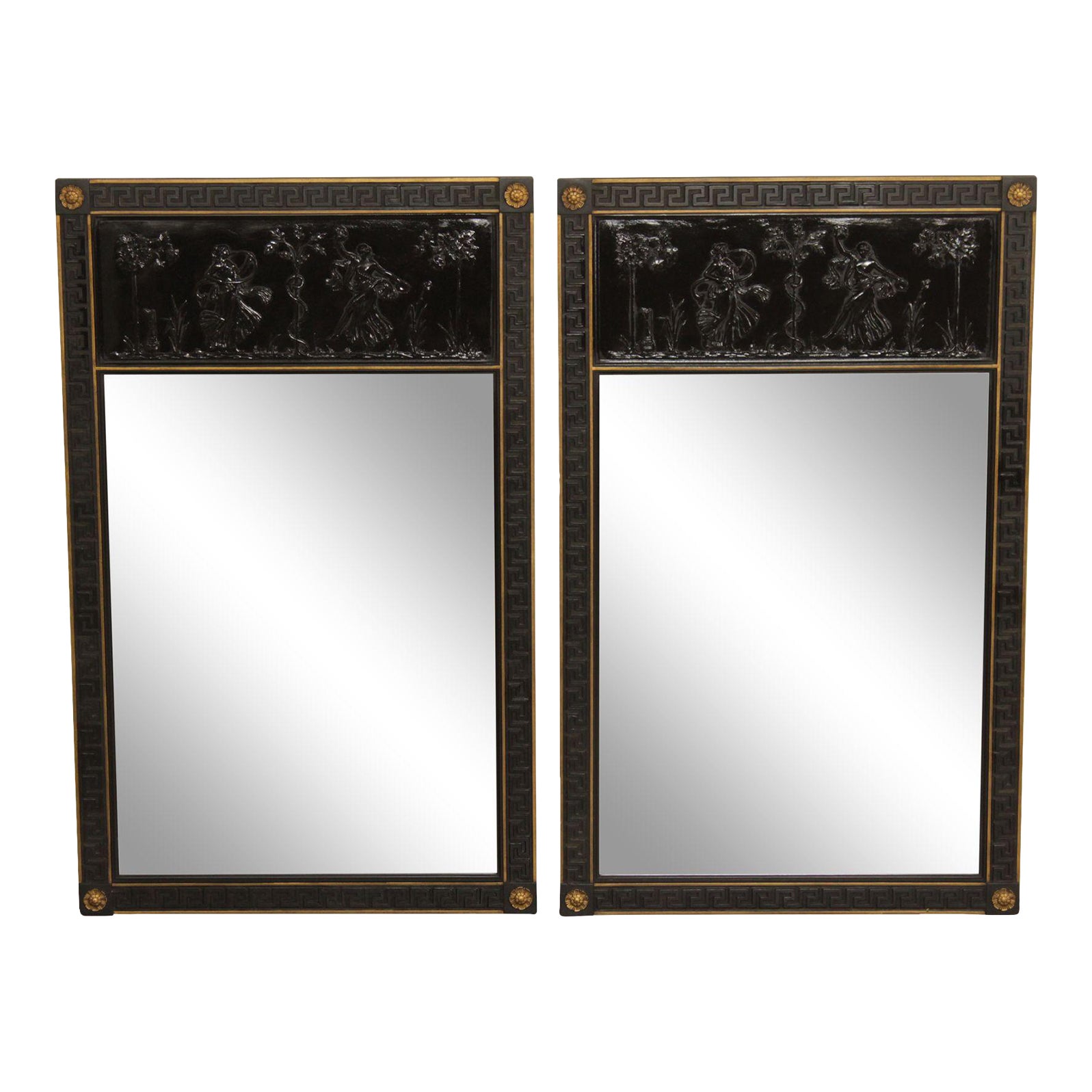 Mid 20th Century Regency Style Neoclassical Greek Key Ebonized Wall ...