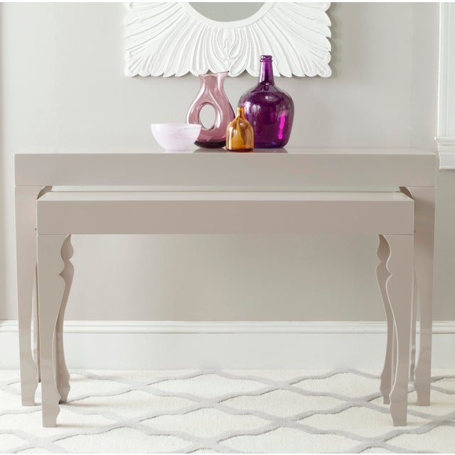 French Leg Lacquer Stacking Console in Taupe - 2 Pieces | Chairish
