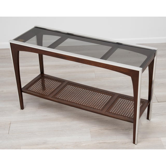Bassett Furniture Console Sofa Hall Table Mid Century Walnut Aluminum ...