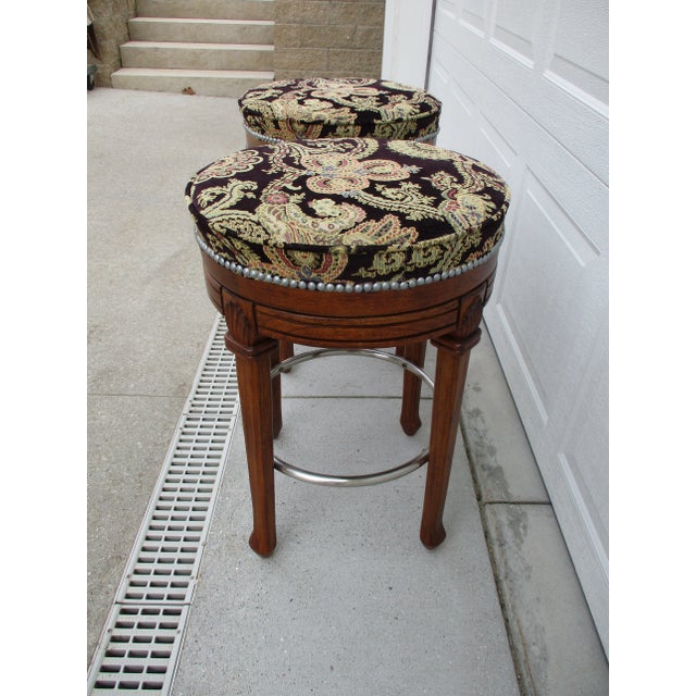 Regency Style Upholstered Swivel Counter Stools -A Pair | Chairish