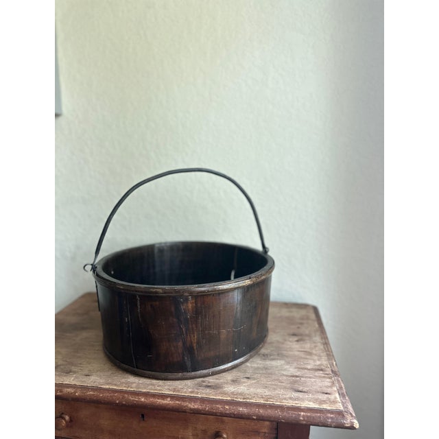 Vintage Wood Bucket With Forged Iron Handle | Chairish