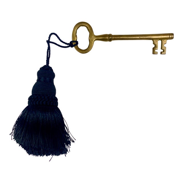 Large Vintage French Brass Key With Tassel | Chairish