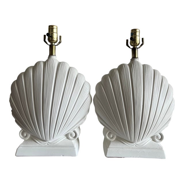 Vintage Plaster Seashell Scallop Lamps - a Pair | Chairish