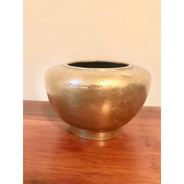 Decorative Vintage Asian Brass Cachepot or Planter With Floral Etchings ...