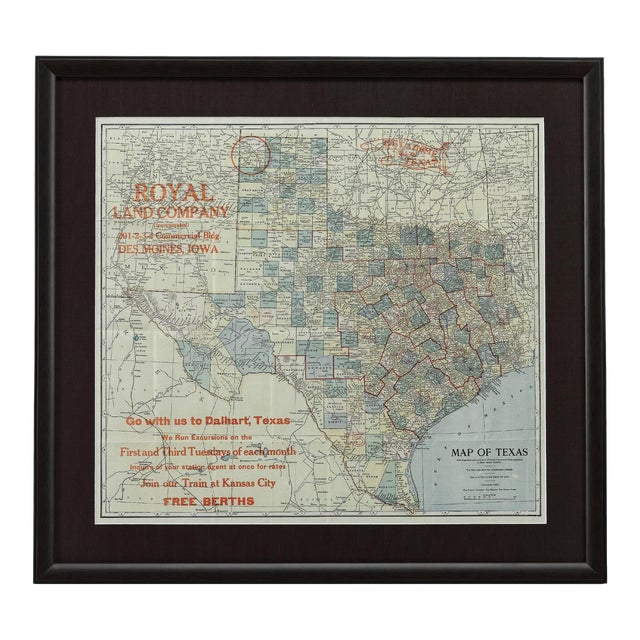 1908 "Map of Texas" by the Kenyon Company | Chairish