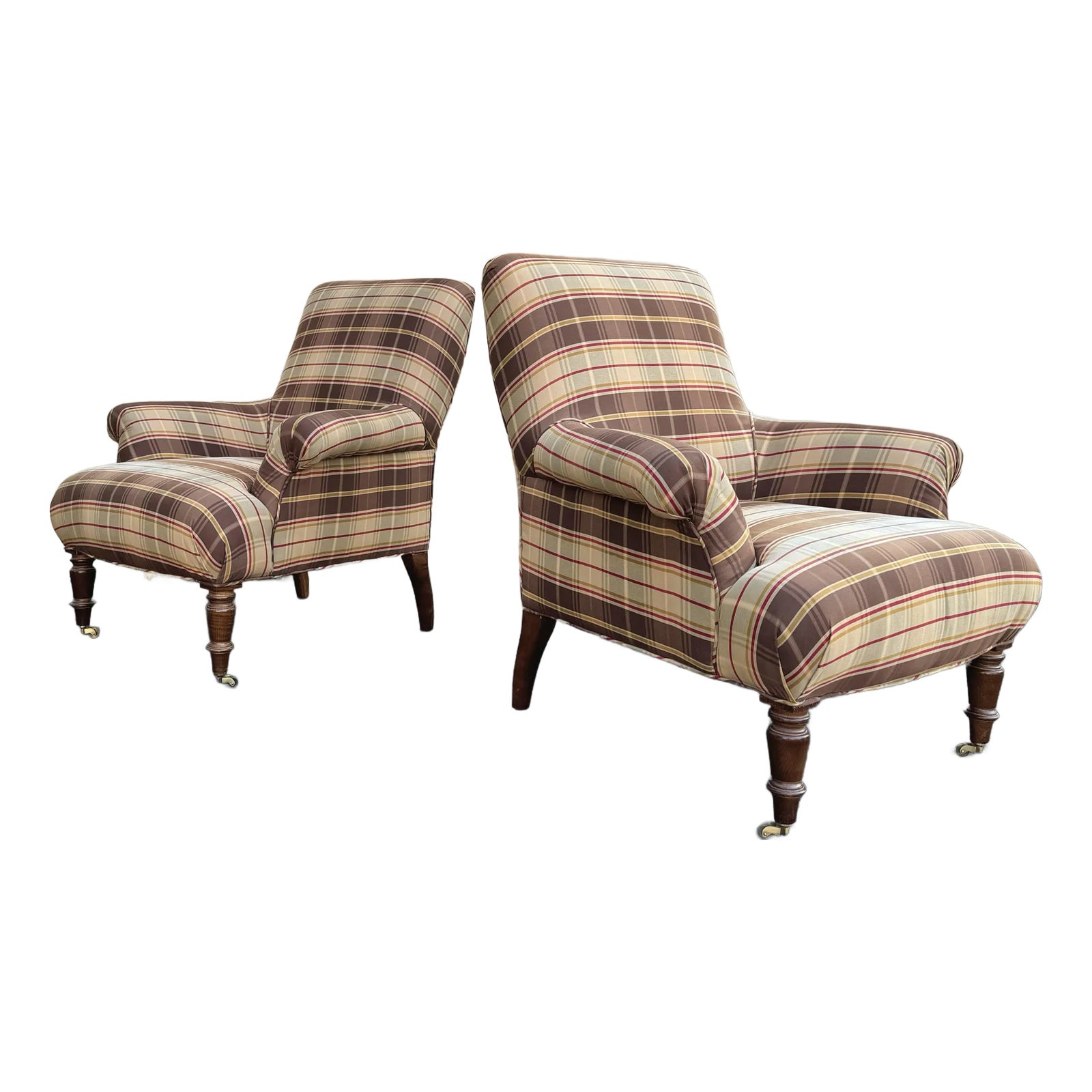 George Smith Christopher Style Plaid Chairs - Set of 2 | Chairish