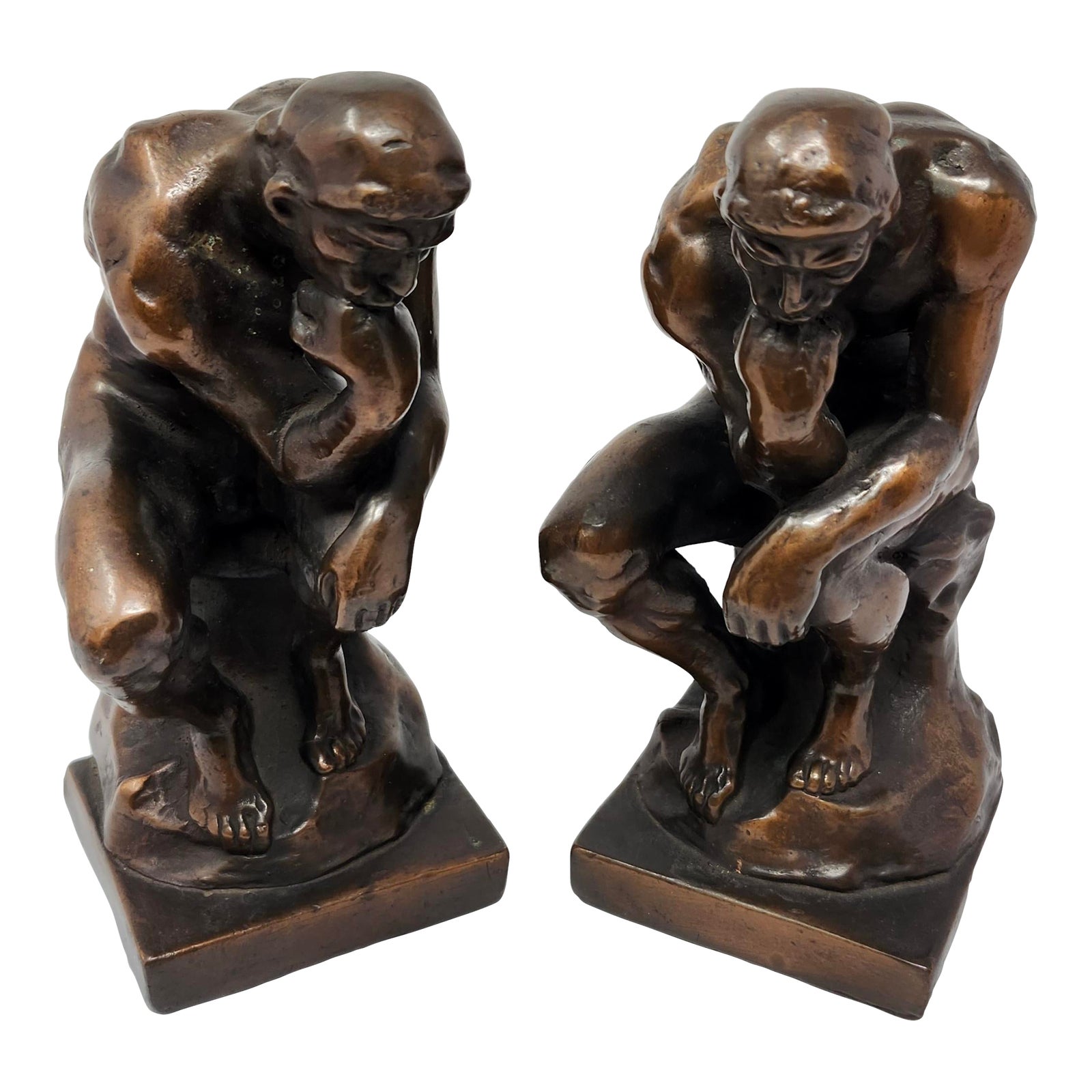 1920s Rodin Bronze Bookends- Set of 2 | Chairish