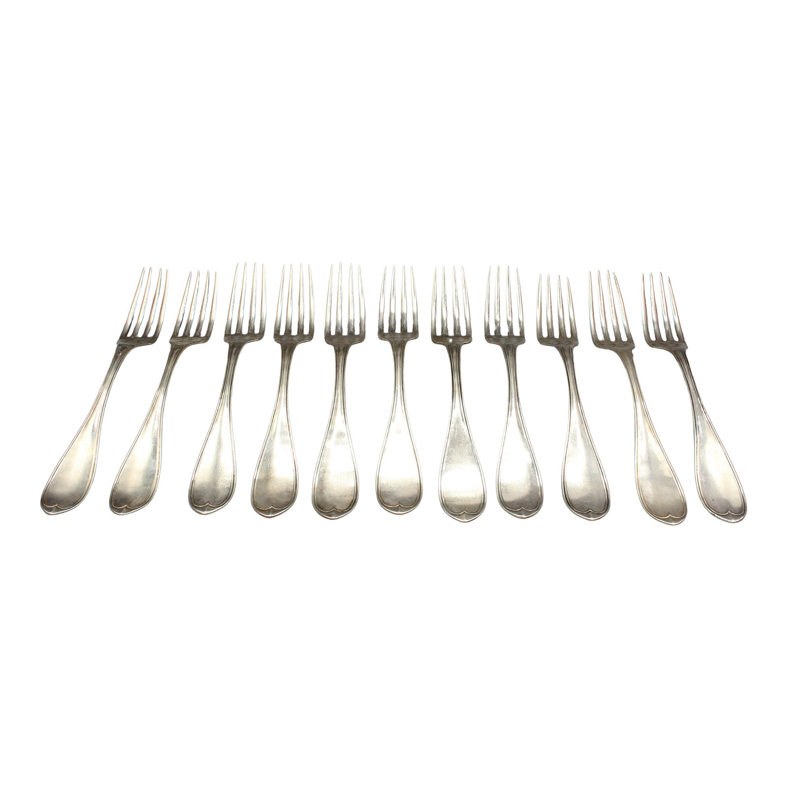 Circa 1850 Set of 11 Coin Silver Dinner Forks by Wood & Hughes | Chairish