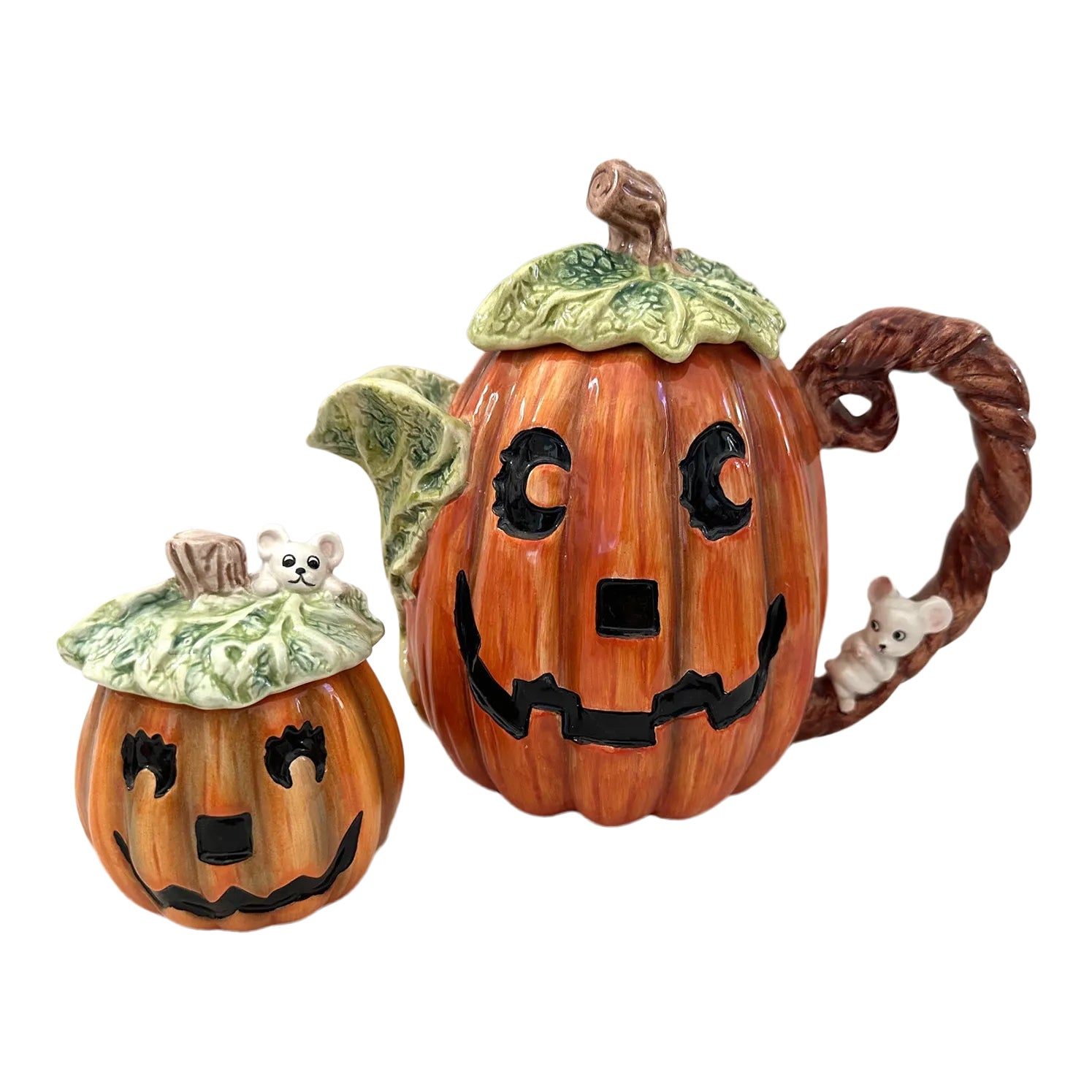 Vintage OCI/Fitz & Floyd Jack-O-Lantern/Mouse Tea Pot W/Sugar Dish-A ...