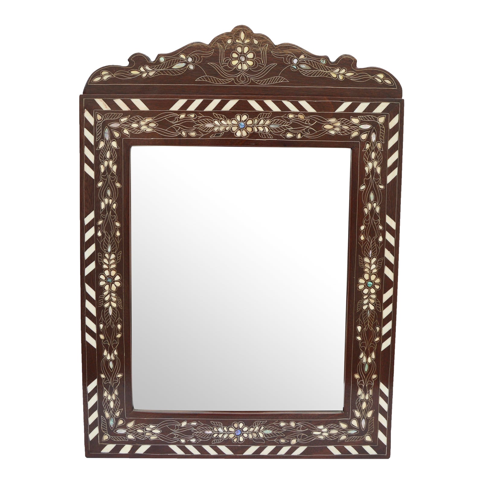 Vintage Handmade Floral-Patterned Mirror With Mother-of-Pearl & Brass ...