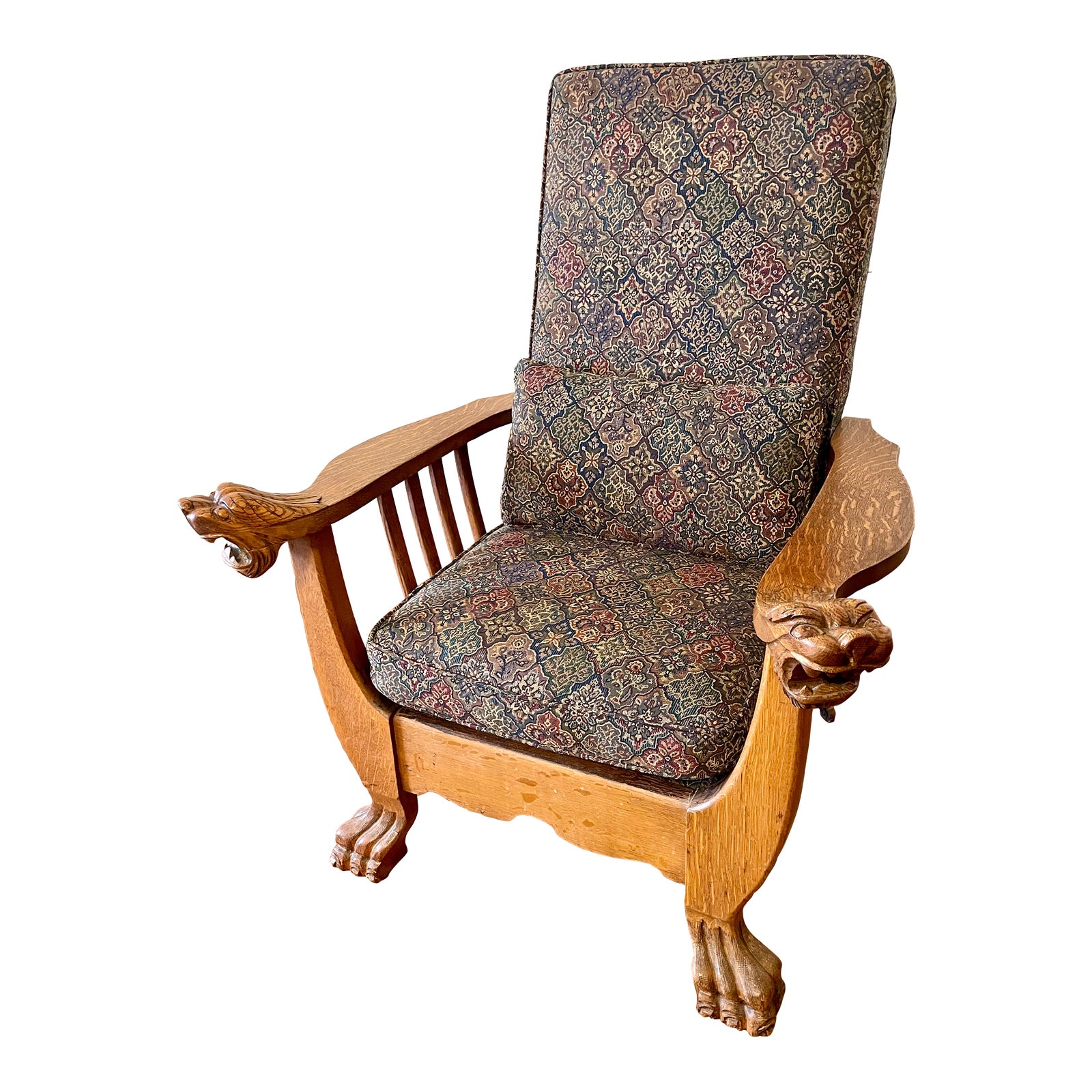 Early 1900s Victorian Oak Carved Lion Chair | Chairish