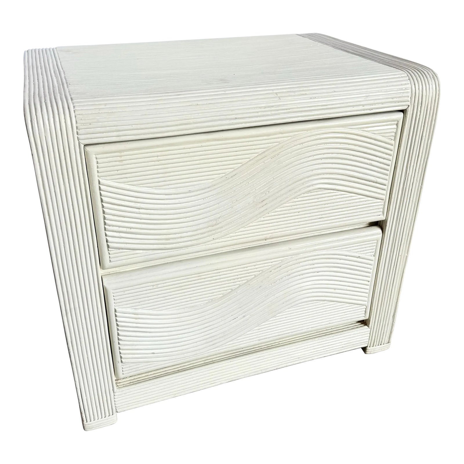 Coastal White Wavy Pencil Reed Nightstand | Chairish