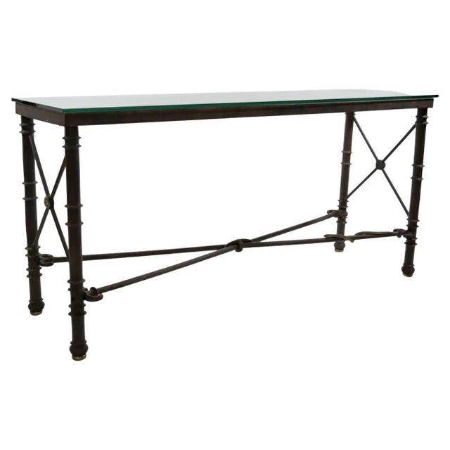 19th Century Bronze & Wrought Iron / Glass Top Console Table | Chairish